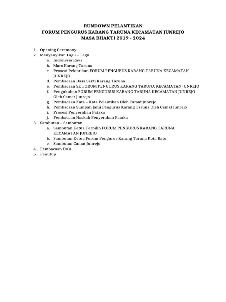 Rundown Pelantikan | PDF