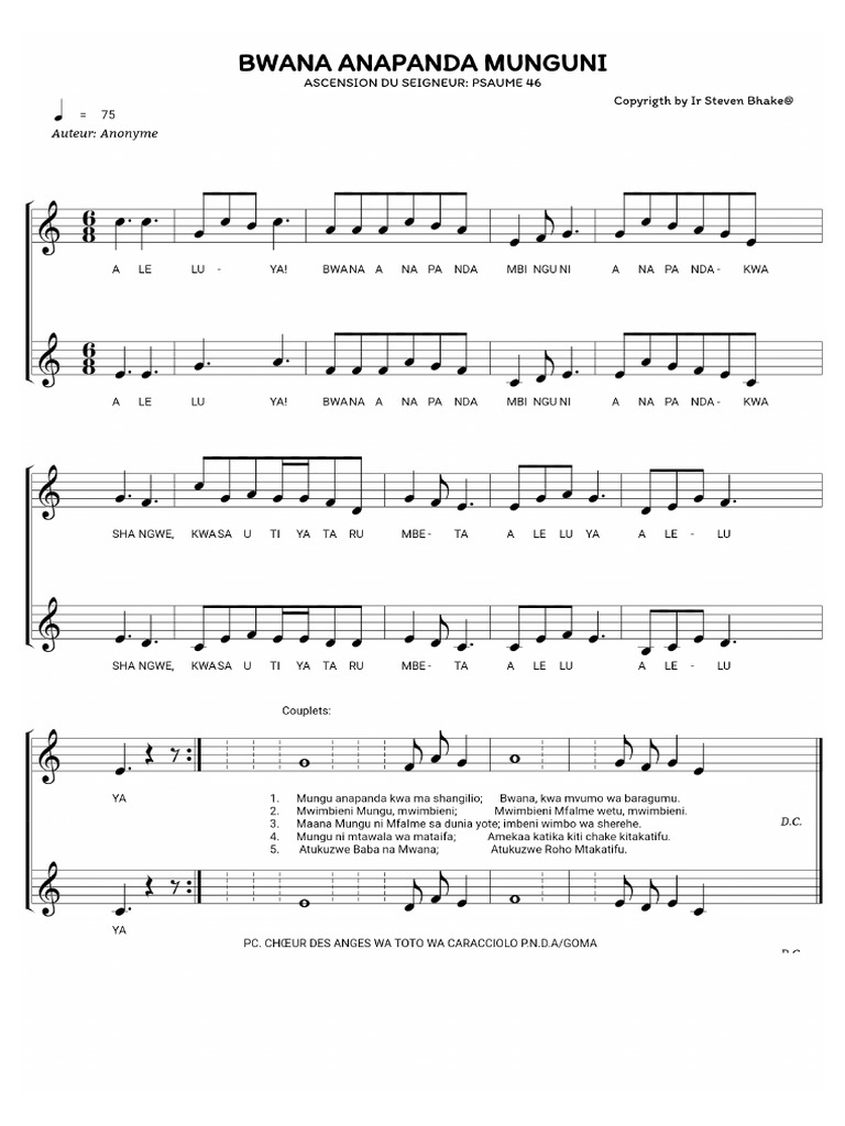 BWANA ANAPANDA MBIGUNI (ZABURI 46) Reprod by Ir Steven Bhake@ | PDF