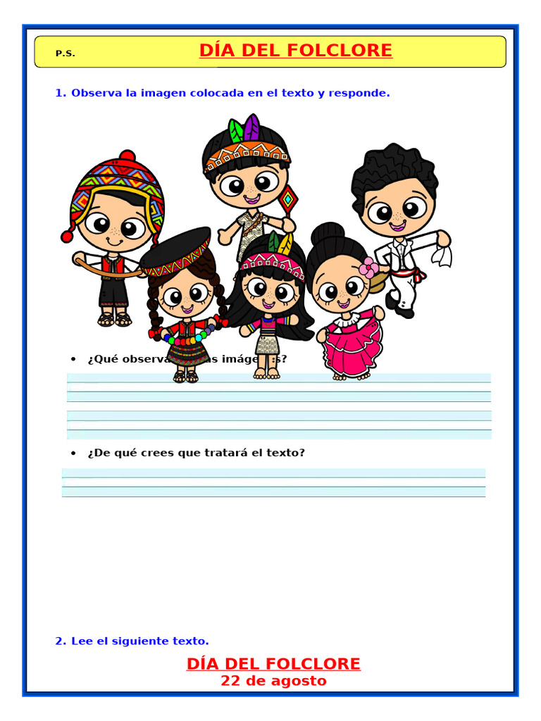 Ficha Dia Del Folklore P.S. | PDF | Folklore | Ciencias sociales