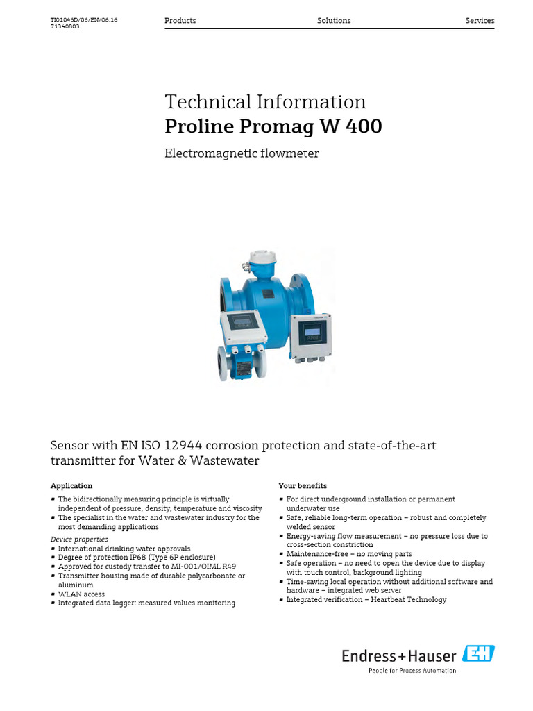 Technical Information: Proline Promag W 400 | PDF