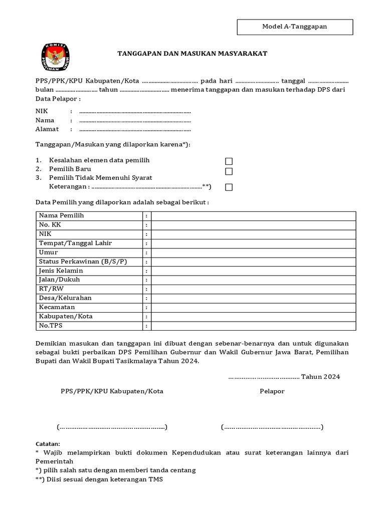 Formulir Tanggapan Dan Masukan Masyarakat | PDF