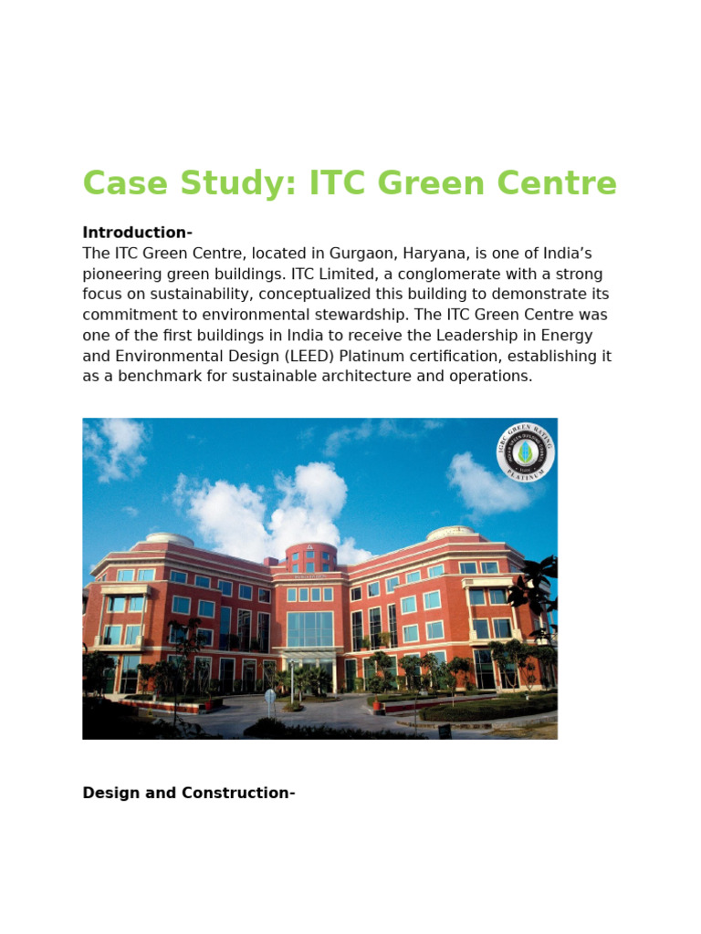 ITC Green Centre: A Model for Sustainability | PDF | Green Building ...