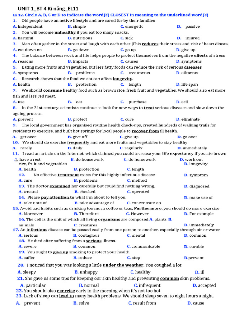 UNIT 1.BT 4 Kĩ Năng (Tiếp) | PDF