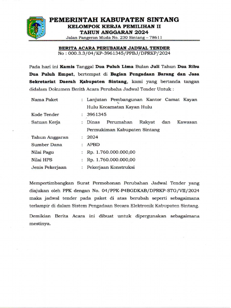 Ba Perubahan Jadwal Tender | PDF