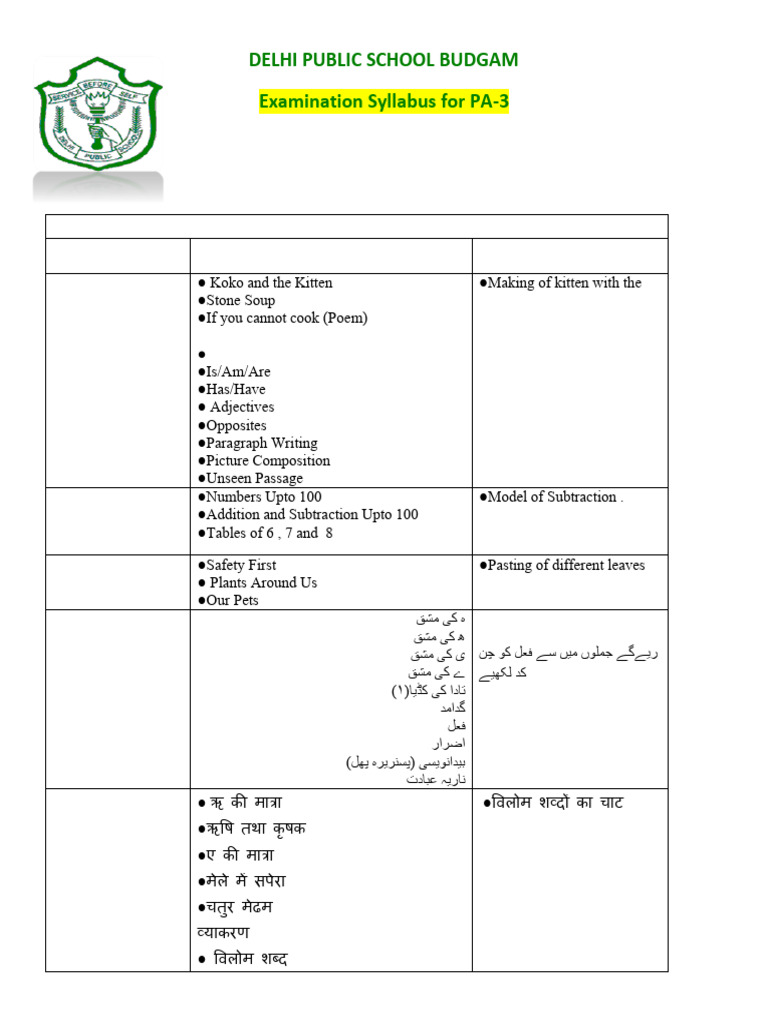 Syllabus Class 1 PA3 | PDF