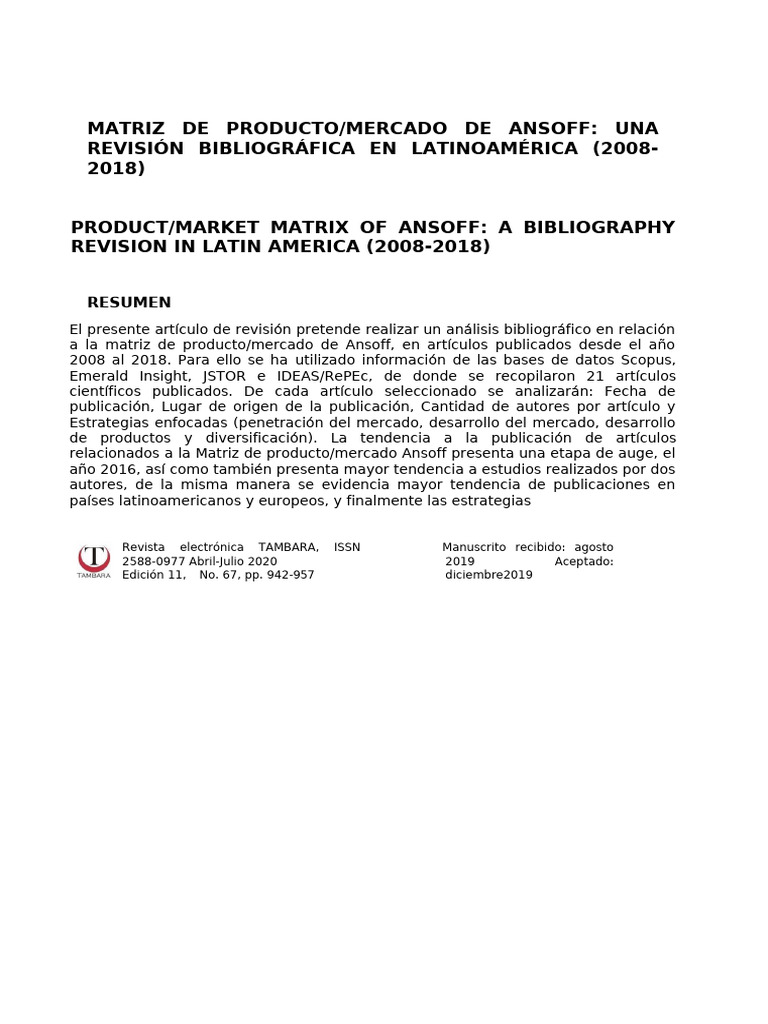 Matriz de Producto Mercado de Ansoff - Armijos - Aymara - Rojas | PDF