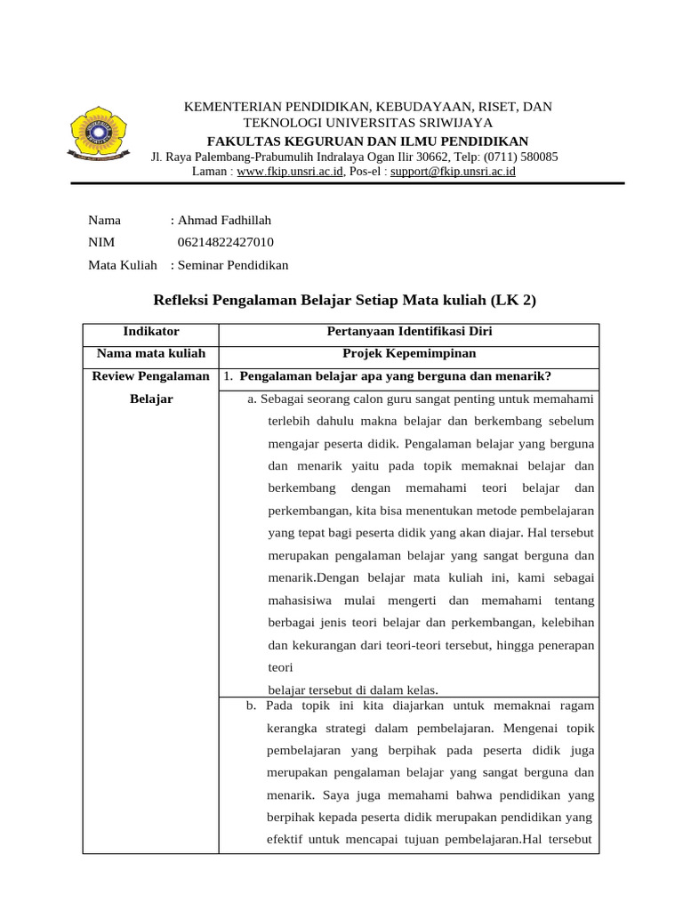 Jurnal Refleksi Projek Kepemimpinan Ahmad Fadhillah | PDF Jurnal Refleksi Projek Kepemimpinan Ahmad Fadhillah | PDF