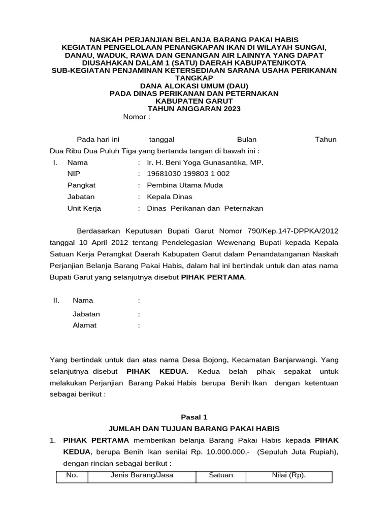 NPHD BAST BENIH Desa BOJONG BANJARWANGI 2023 | PDF