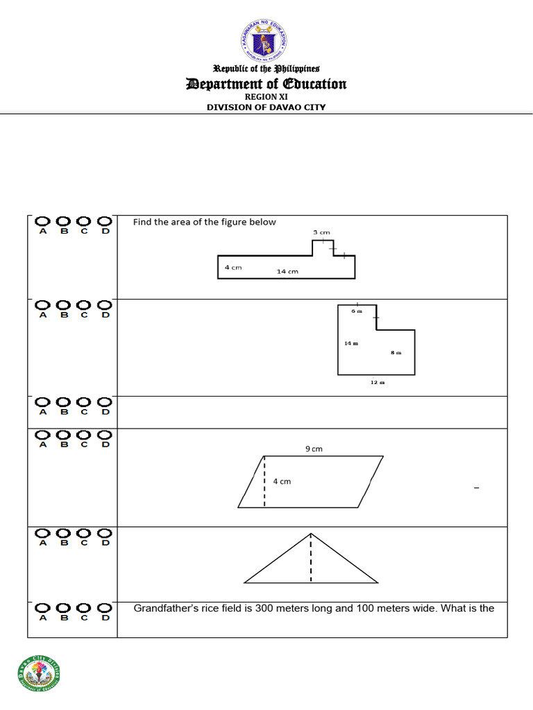 Quarterly Test - Q4 Mathematics 4 | PDF