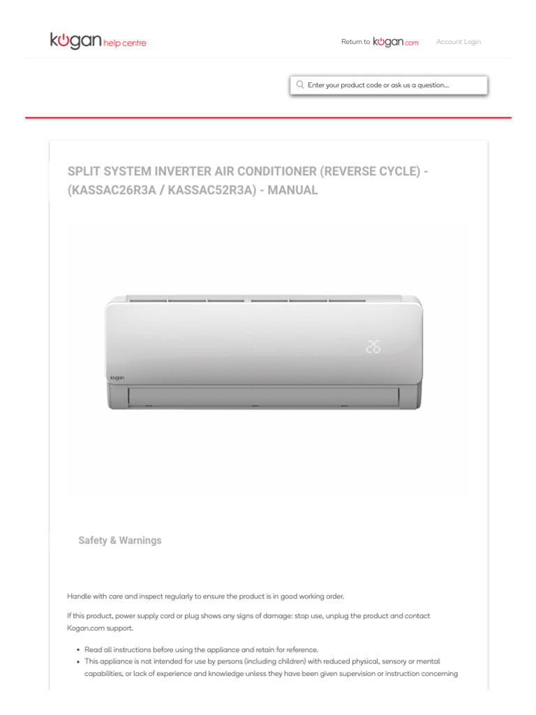 Kogan Split System Air Conditioner Manual | PDF | Leak | Air Conditioning
