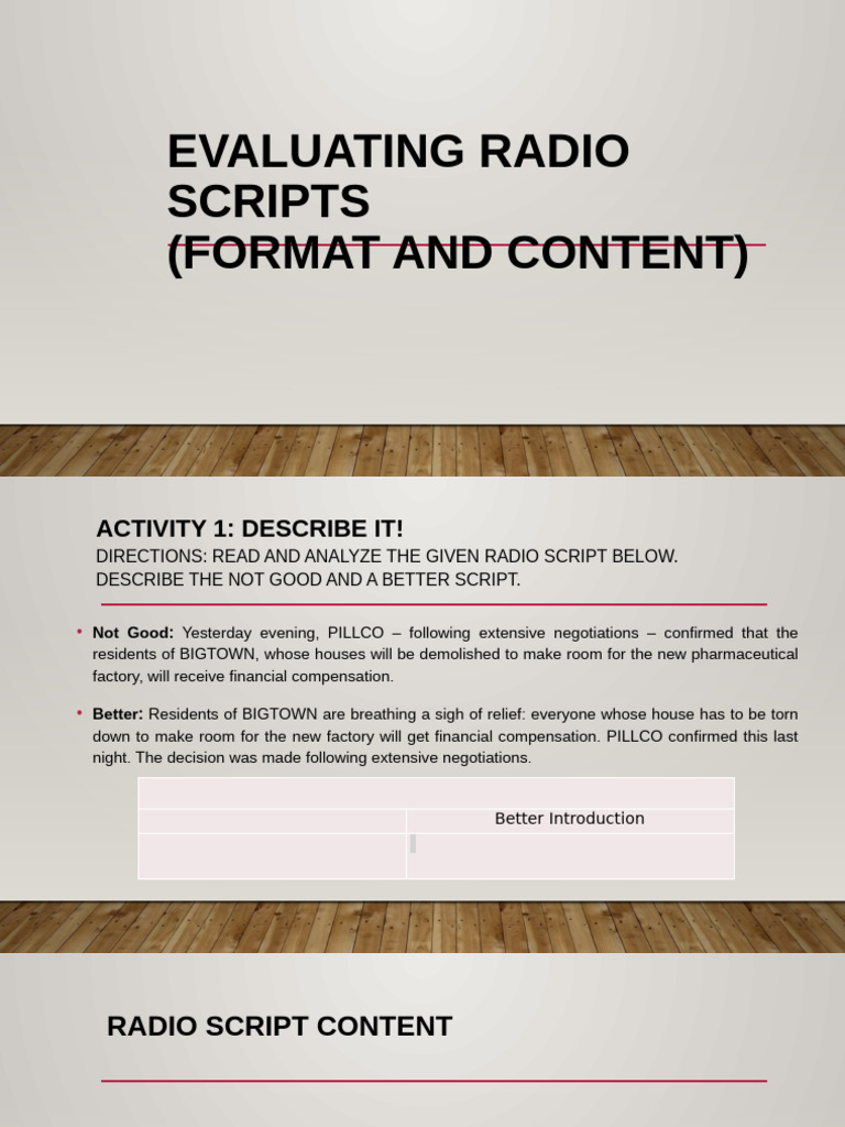 Evaluating Radio Scripts | PDF