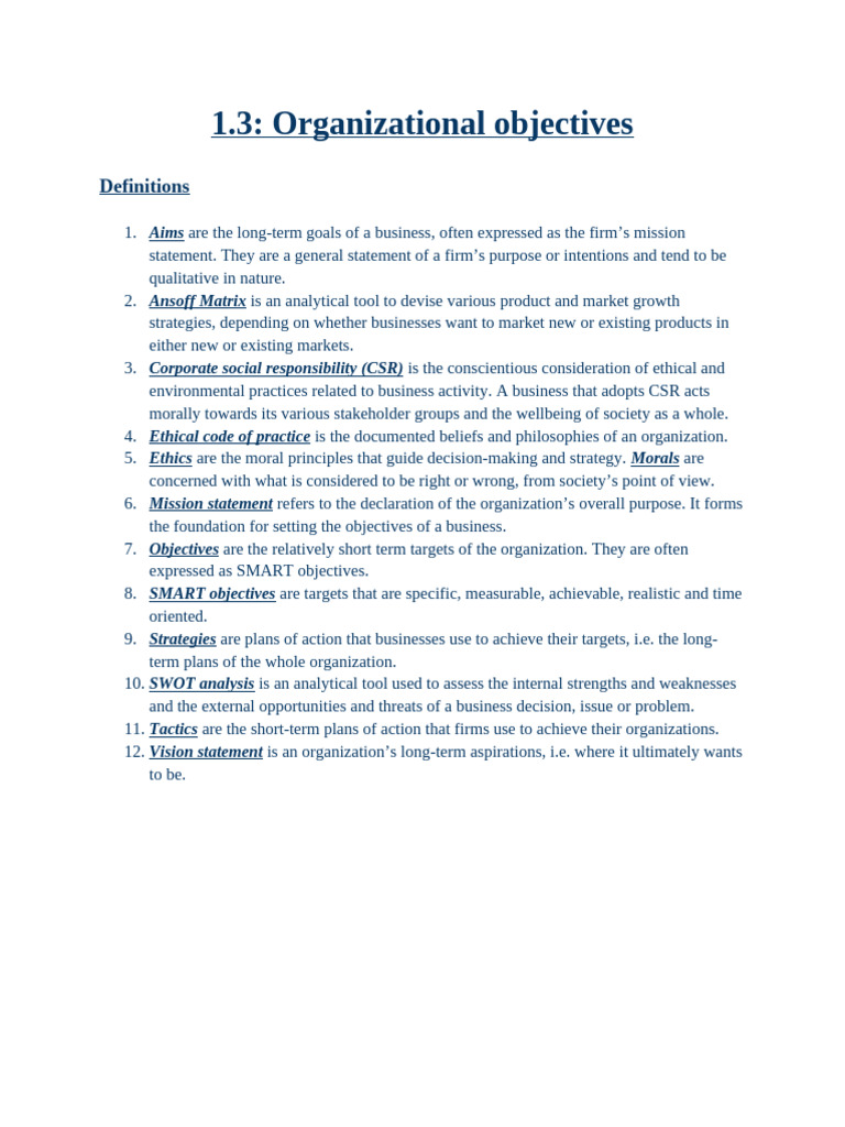 Understanding Organizational Objectives | PDF | Corporate Social ...