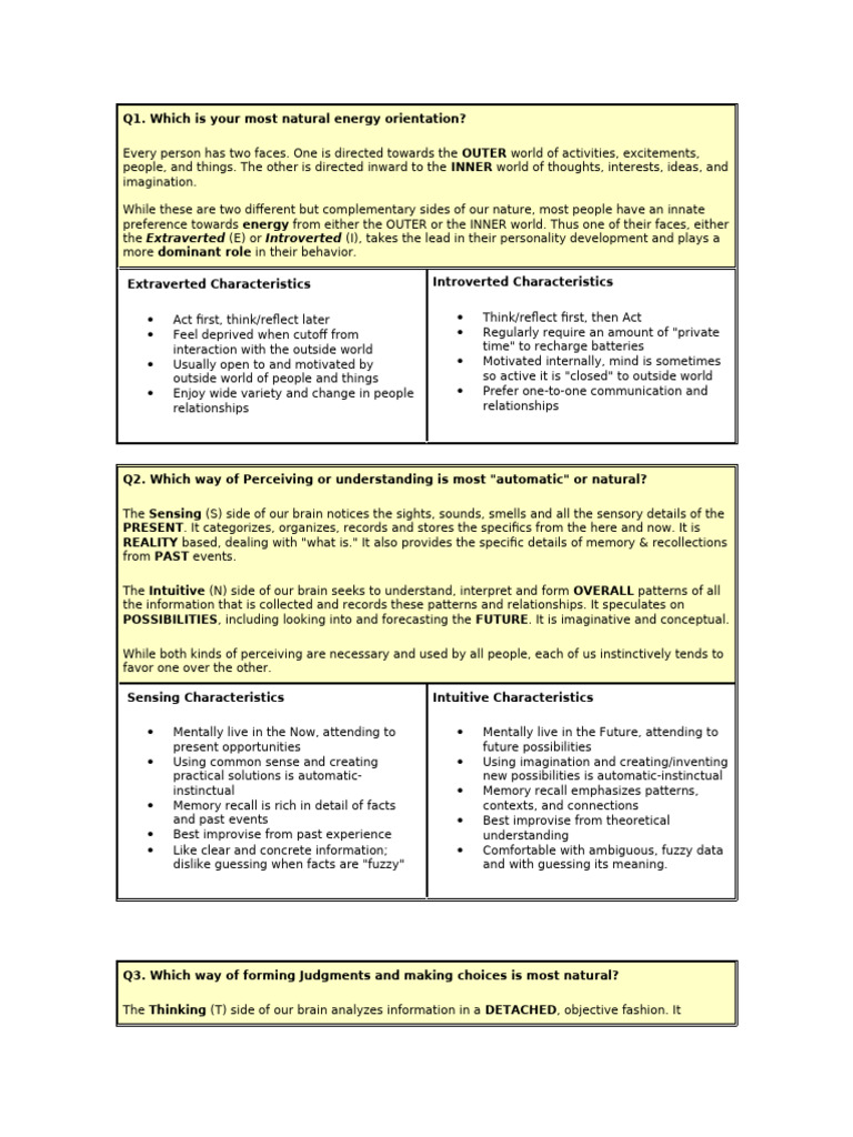 Understanding Myers-Briggs Test | PDF