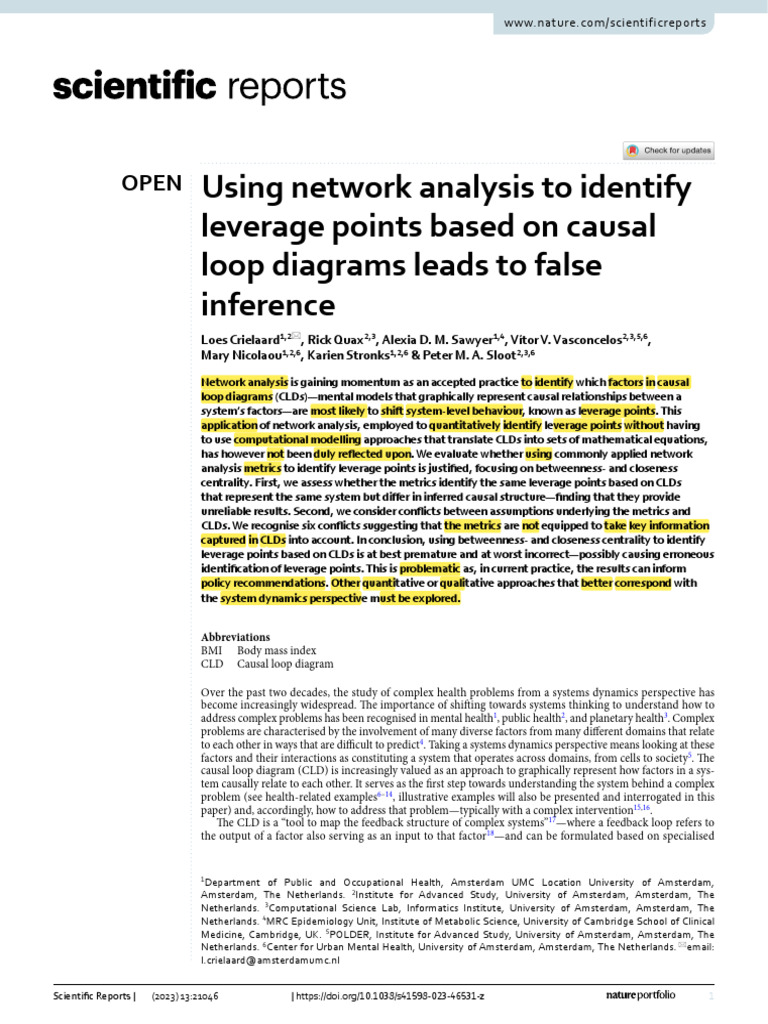 Crielaard et al. - 2023 - Using network analysis to identify leverage points | PDF