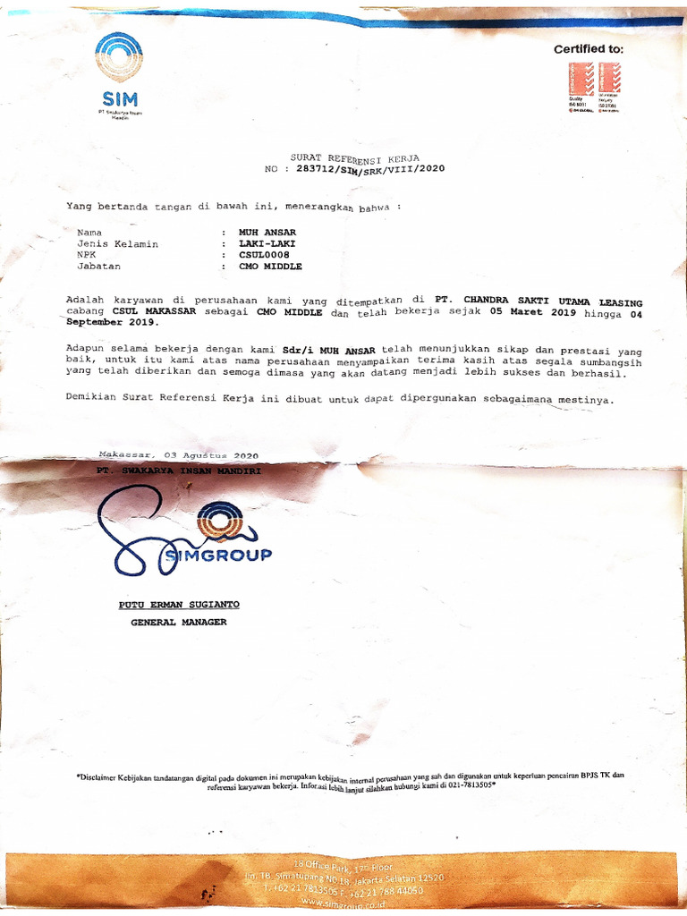 Ket_kerja_Csul | PDF