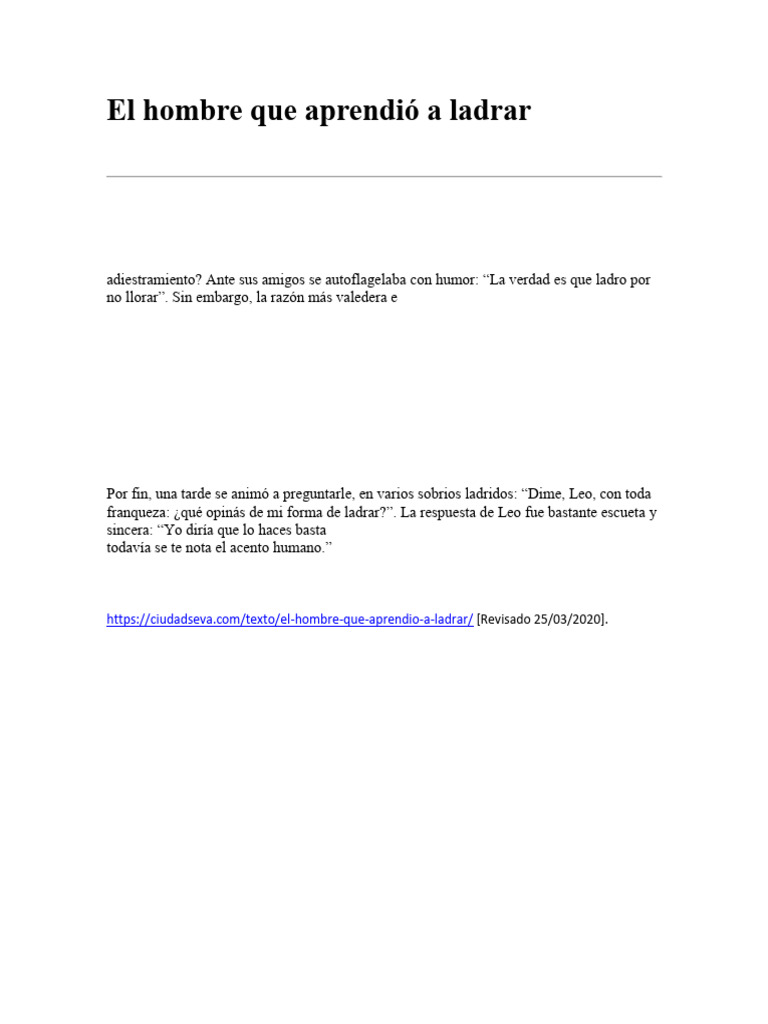 El Hombre Que Aprendio A Ladrar by Mario Benedetti | PDF