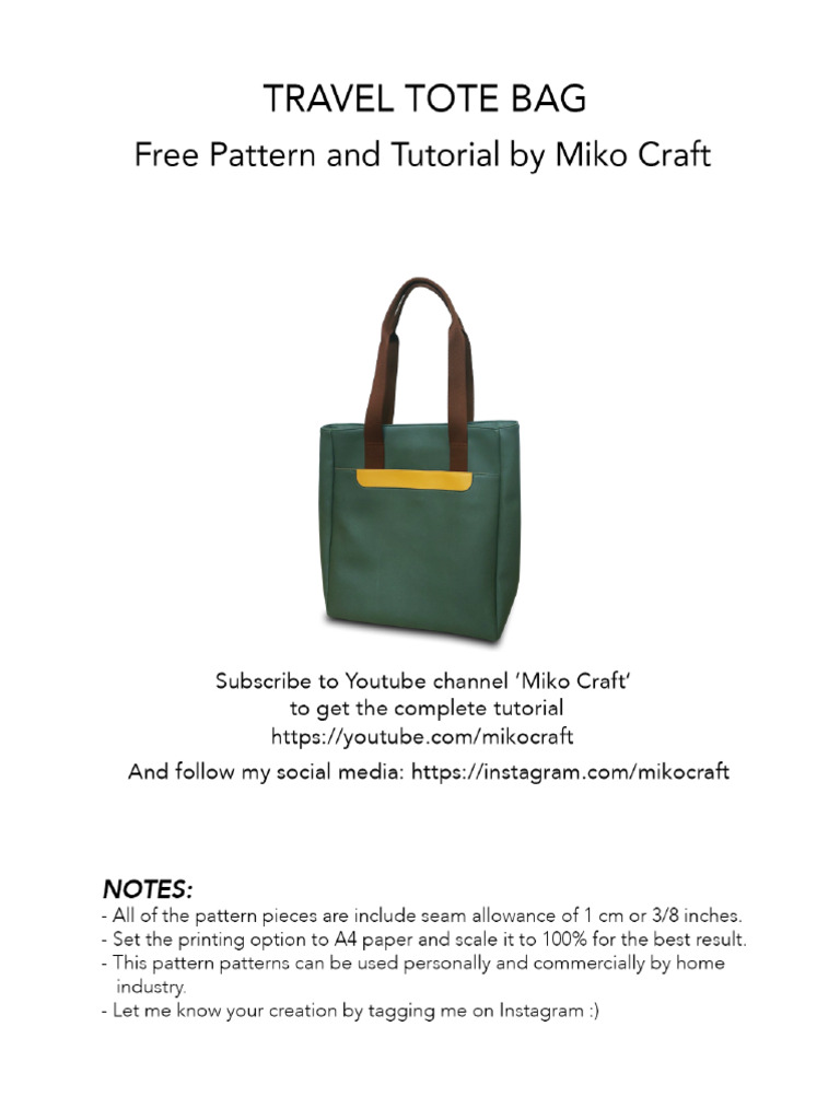 Travel Tote Bag - Free Pattern and Tutorial by Miko Craft | PDF