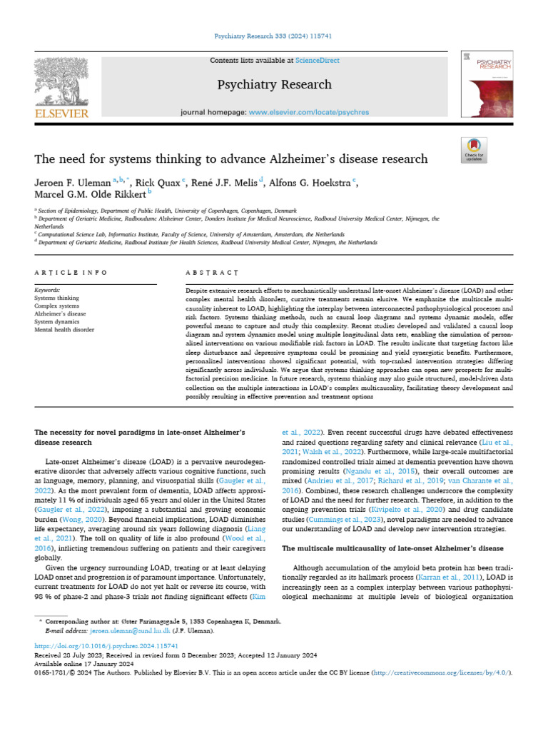 Uleman-Systems Thinking To Alzheimer's Disease Research-2024 | PDF