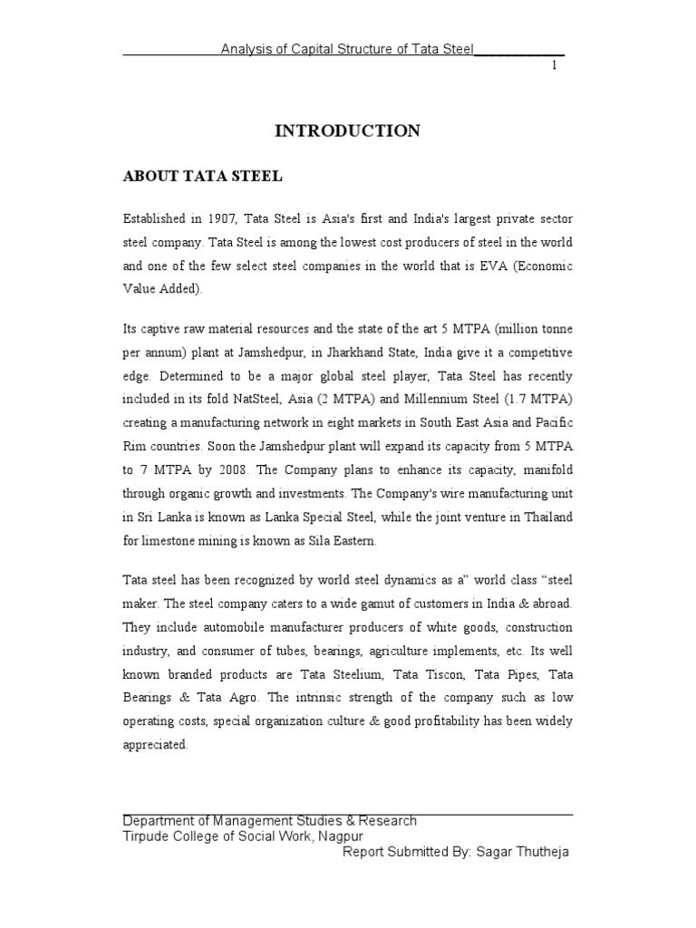 Sagar Final Project | PDF | Capital Structure | Financial Capital