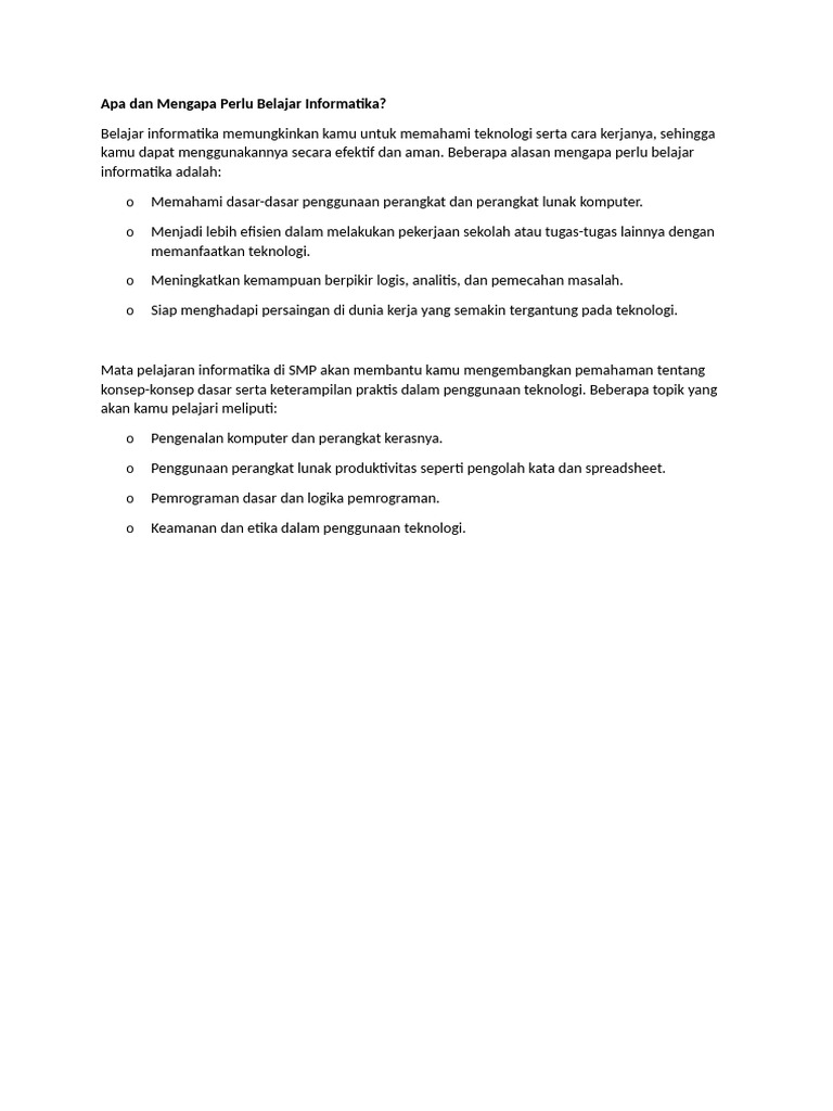 Apa Dan Mengapa Perlu Belajar Informatika | PDF