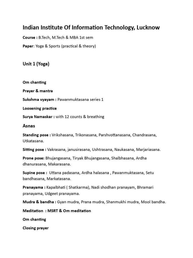 B.tech & M.tech Yoga & Sports Syllabus-1 | PDF