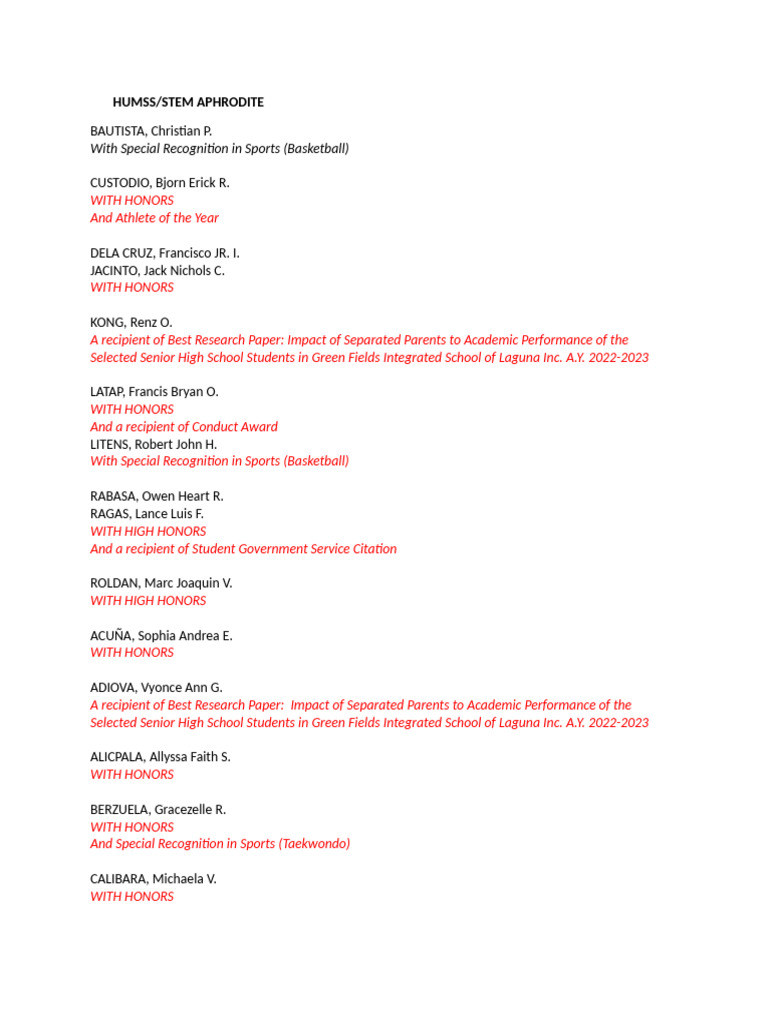 HUMSS and STEM Graduates Recognition | PDF