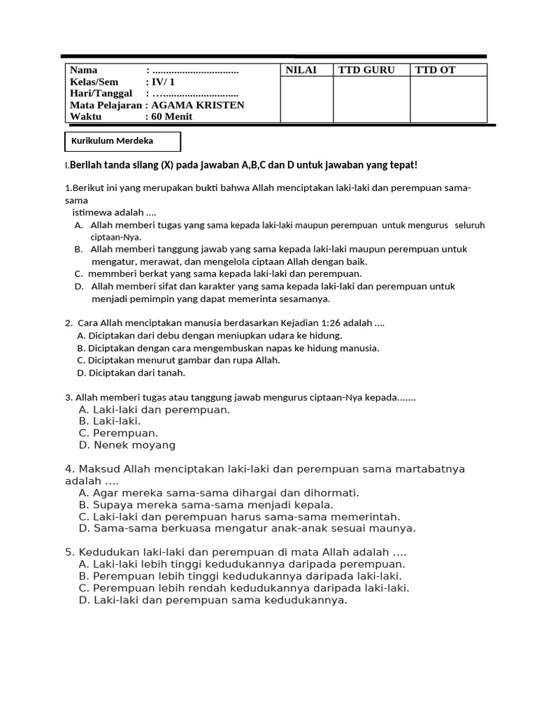 ASTS KRISTEN (PTS) Kls 4 | PDF