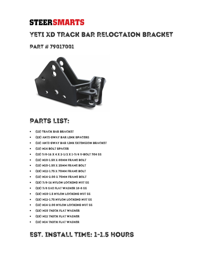 SS Track Bar Bracket Install Instructions | PDF