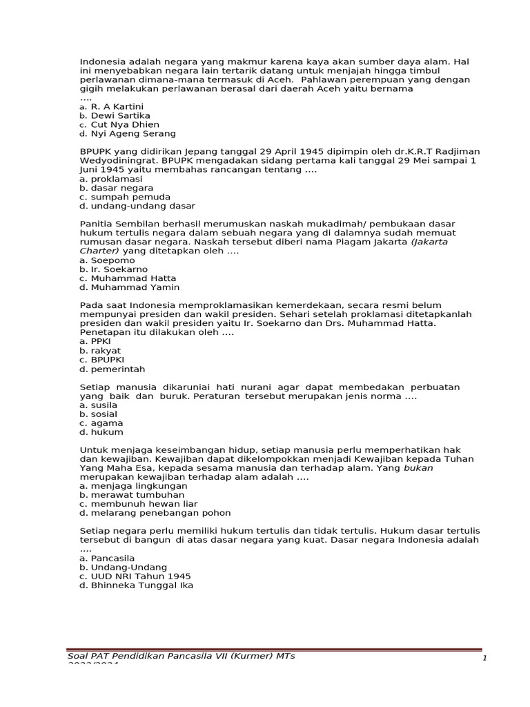 Gambaran Soal AS PPKN | PDF