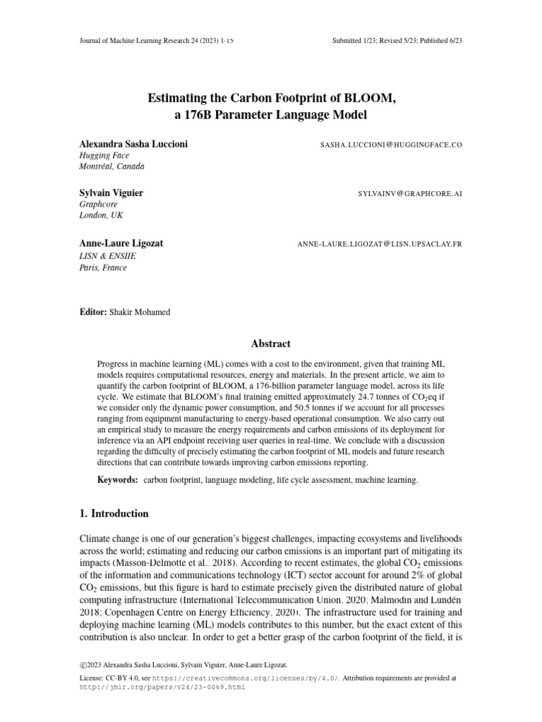 Estimating The Carbon Footprint of BLOOM, A 176B Parameter Language ...