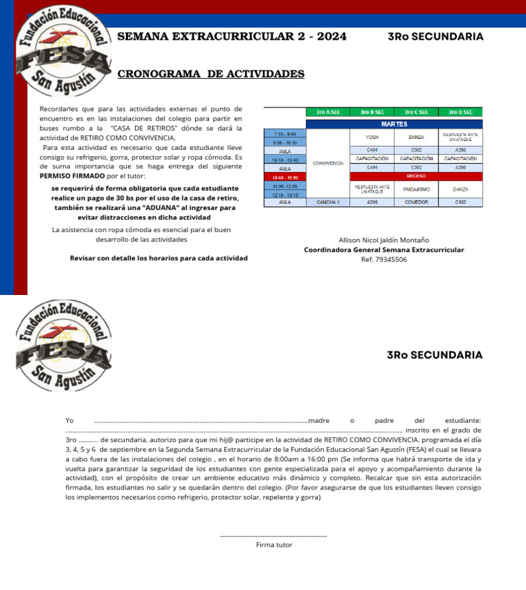 2024-09 Cronograma 3ro Sec | PDF
