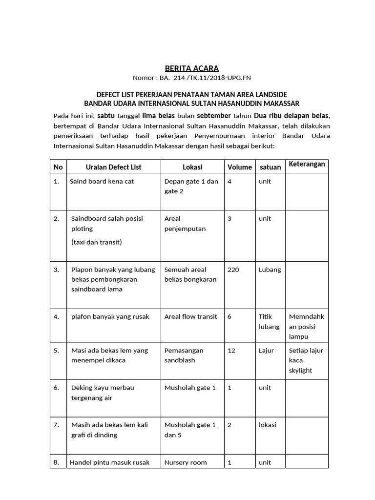 DEFECT LIST Interior | PDF
