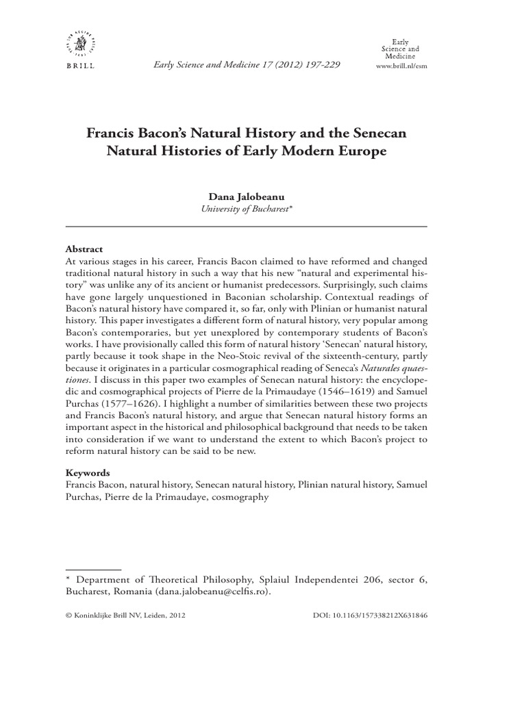Francis Bacon's Natural History and The Senecan Natural Histories of ...
