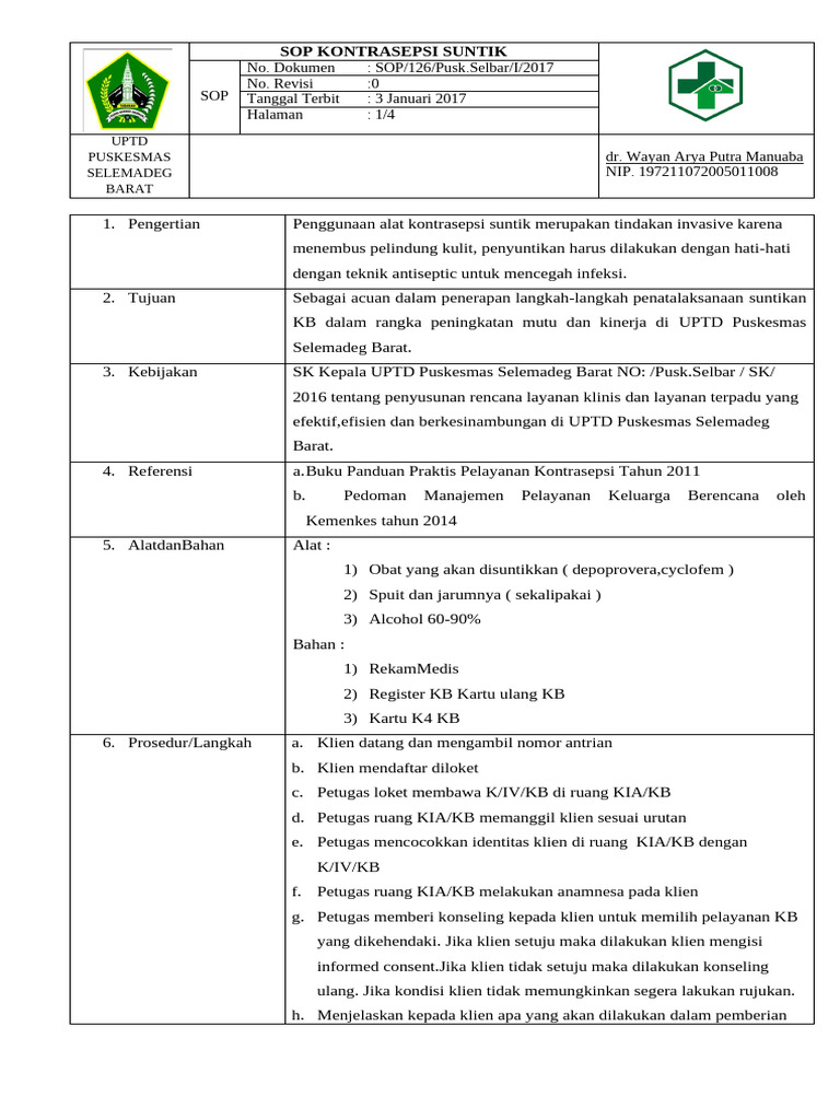 Sop Kontrasepsi Suntik | PDF