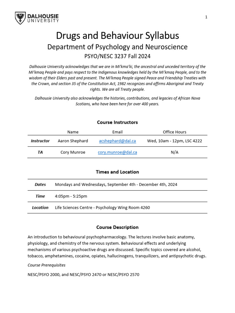 Psyo Nesc 3237 - Syllabus (v3) | PDF