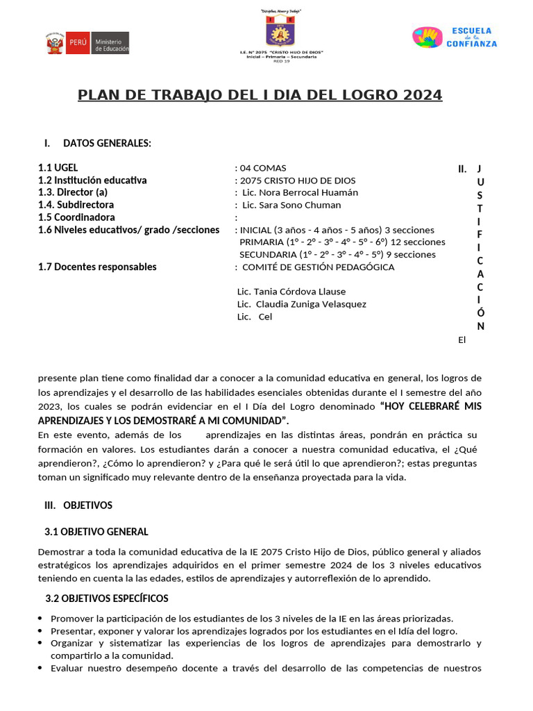 Plan del I Día del Logro 2024 | PDF | Enseñando | Crecimiento personal ...