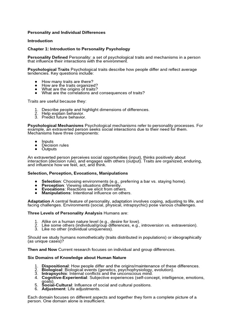 personality-and-individual-difference-summary | PDF