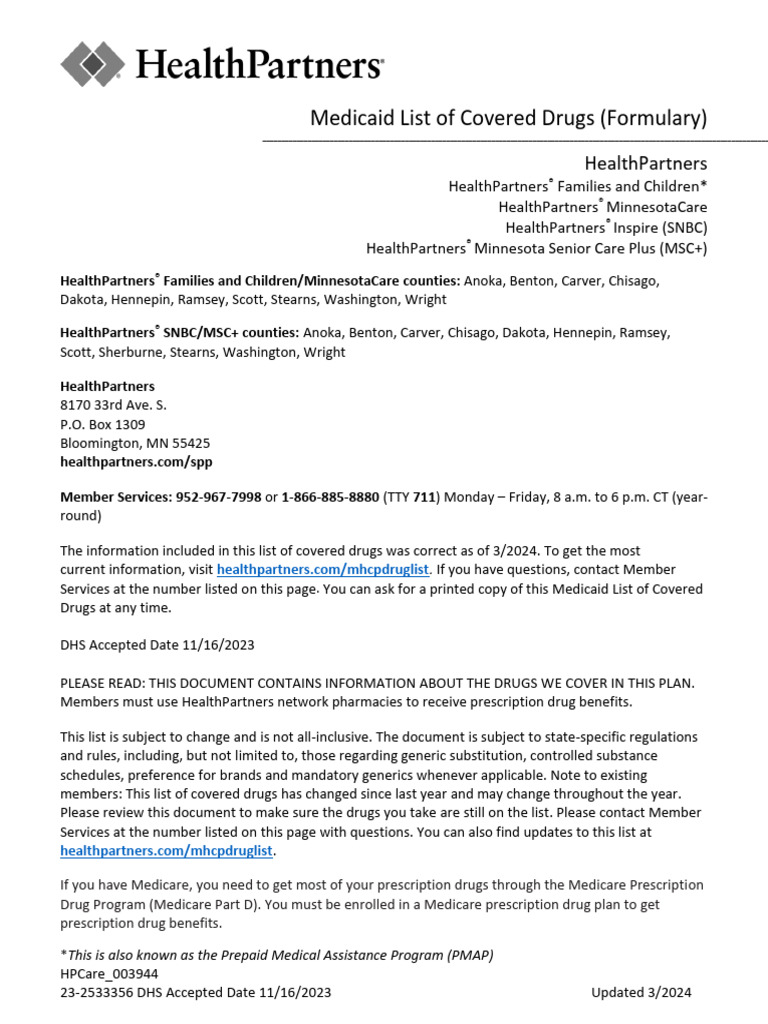 Medicaid List of Covered Drugs Formulary | PDF | Prescription Drugs ...