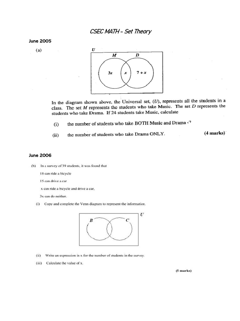 CSEC Maths - Set Theory | PDF