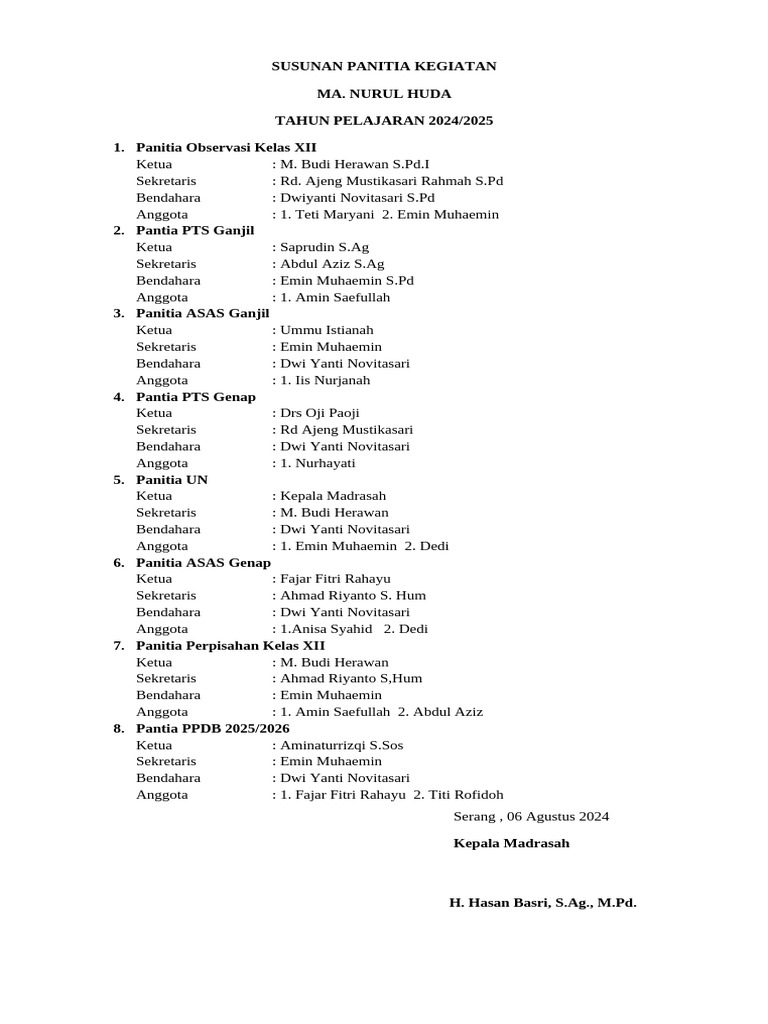 Susunan Panitia Kegiatan | PDF