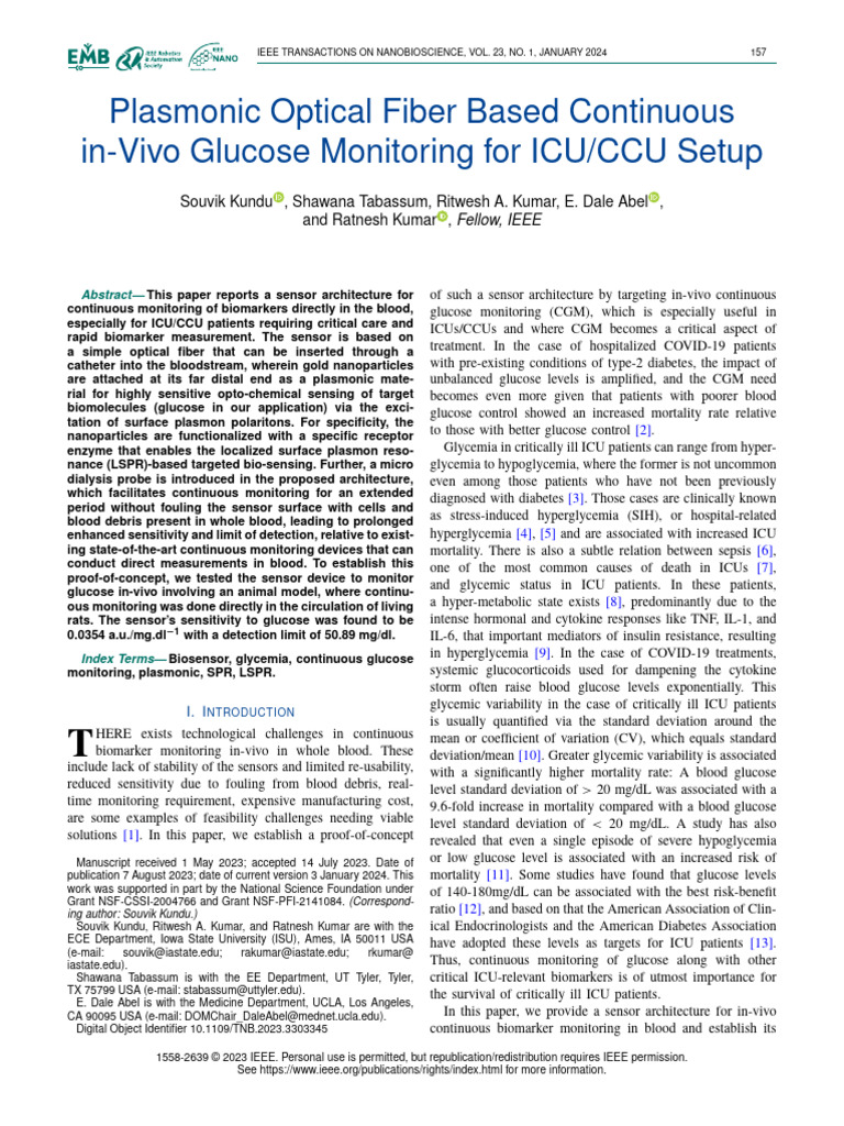 Plasmonic Optical Fiber Based Continuous In-Vivo Glucose Monitoring For ...