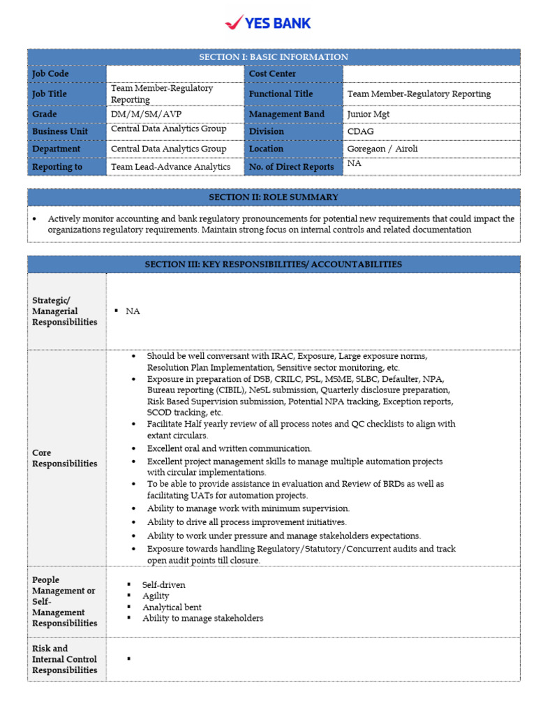 JD_Yes bank_Regulatory Reporting | PDF