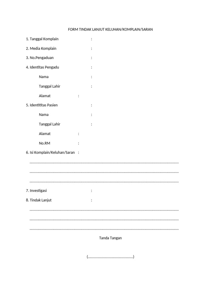 Form Tindak Lanjut Komplain | PDF