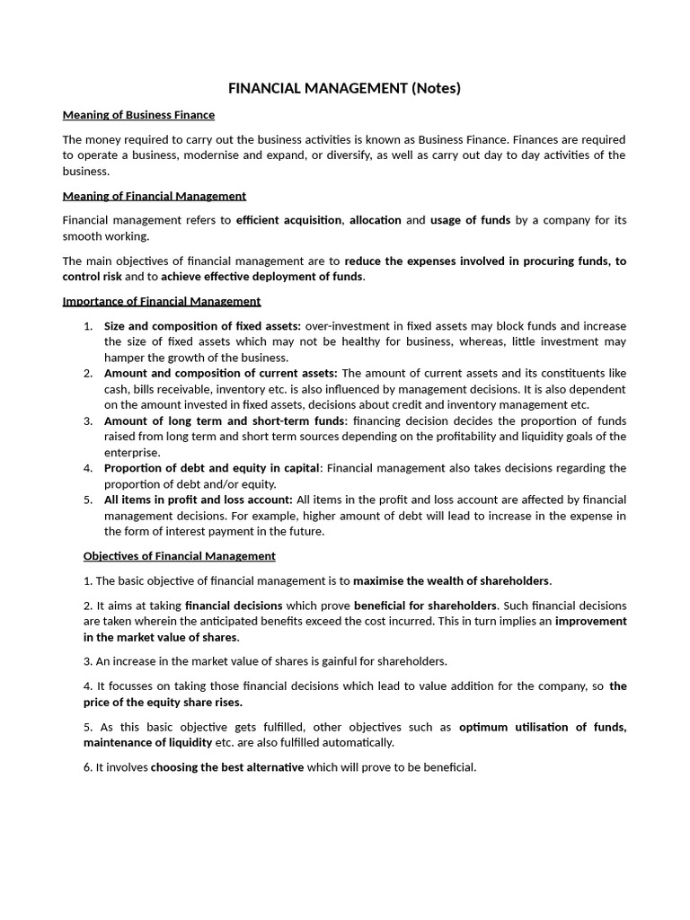 FINANCIAL MANAGEMENT Notes | PDF