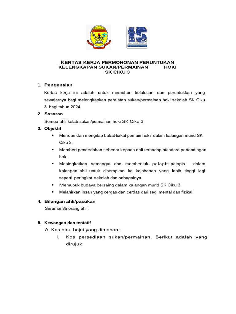 Kertas Kerja Pembangunan Hoki | PDF