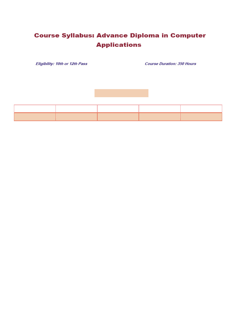 ADCA Syllabus: RV Skill Ranchi | PDF | Microsoft Excel | Computers
