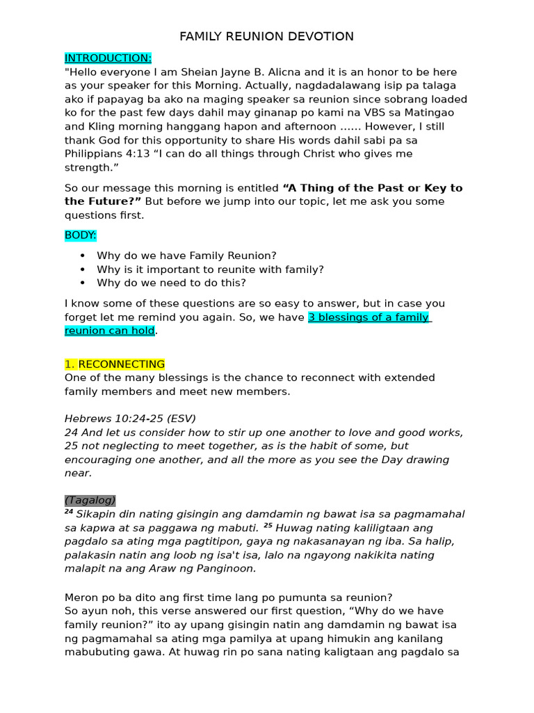 Family Reunion Devotion | PDF