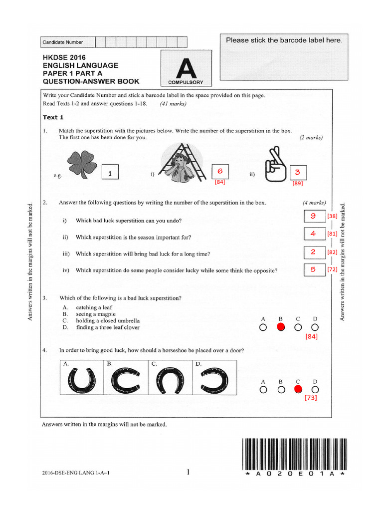 2016 DSE paper 1_Reading-Answer Key | PDF