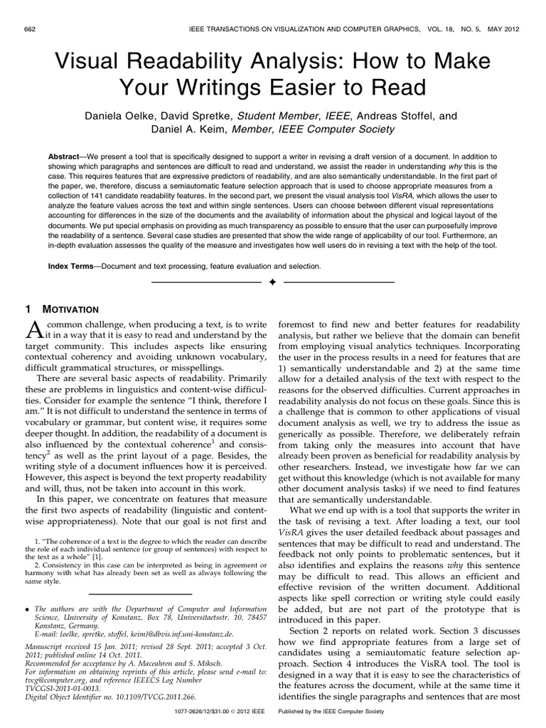 Visual Readability Analysis How To Make Your Writings Easier To Read | PDF