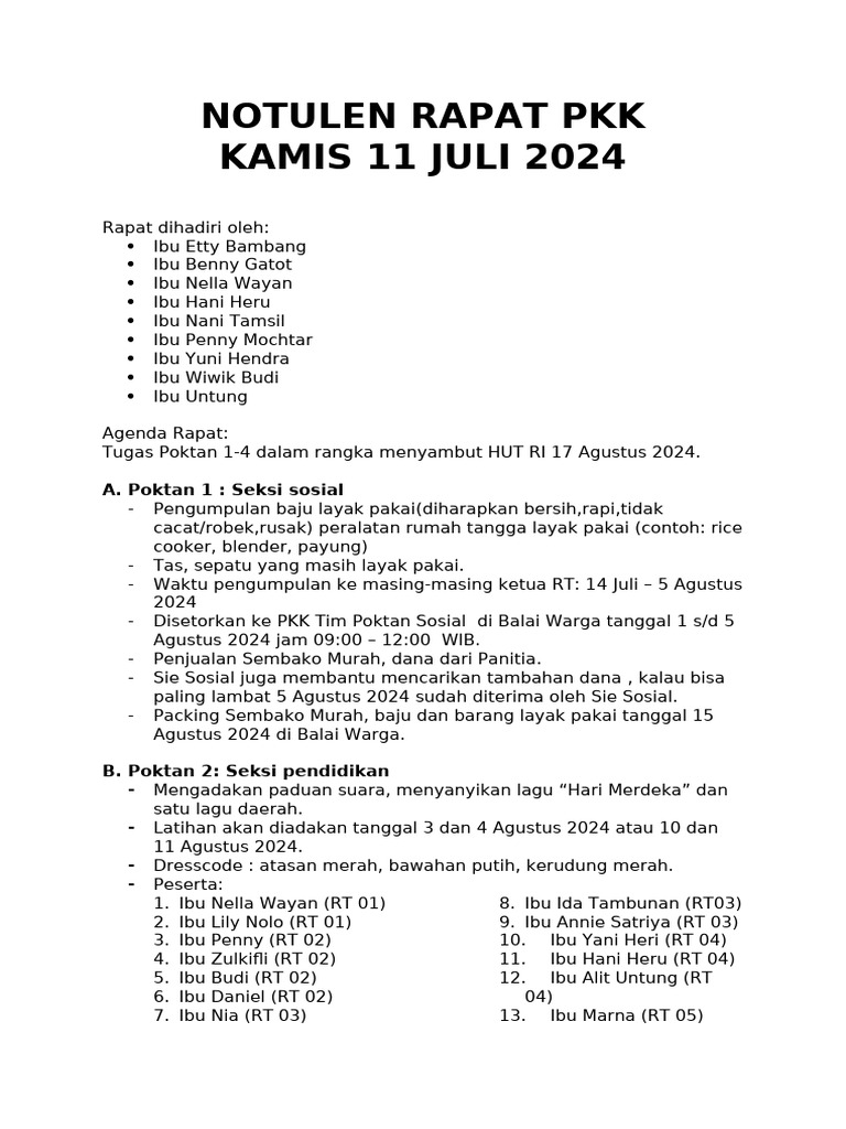 Notulen Rapat PKK | PDF